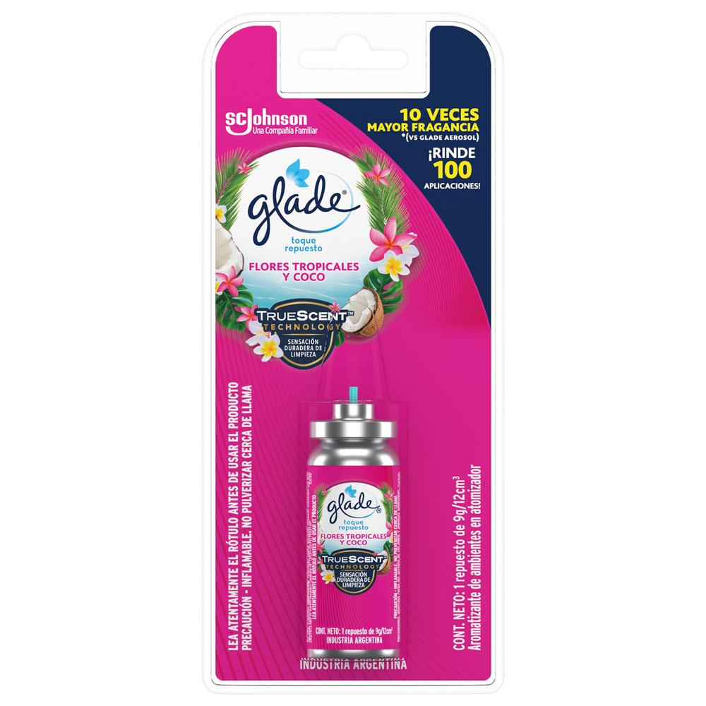 GLADE TOQUE REPUESTO FLORES TROPICALES Y COCO X1 . Tienda Online Anika Farmacia y Perfumería